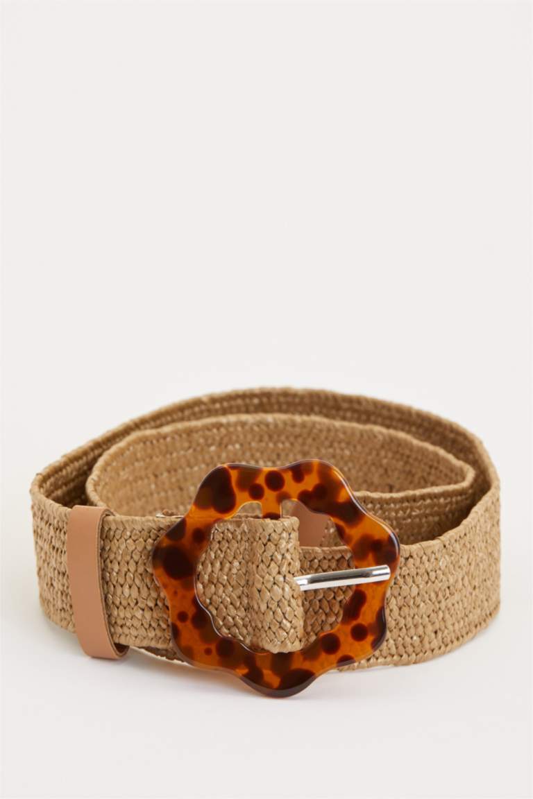 Beige Woman Women Oval Buckled Straw Belt 2339147 | DeFacto