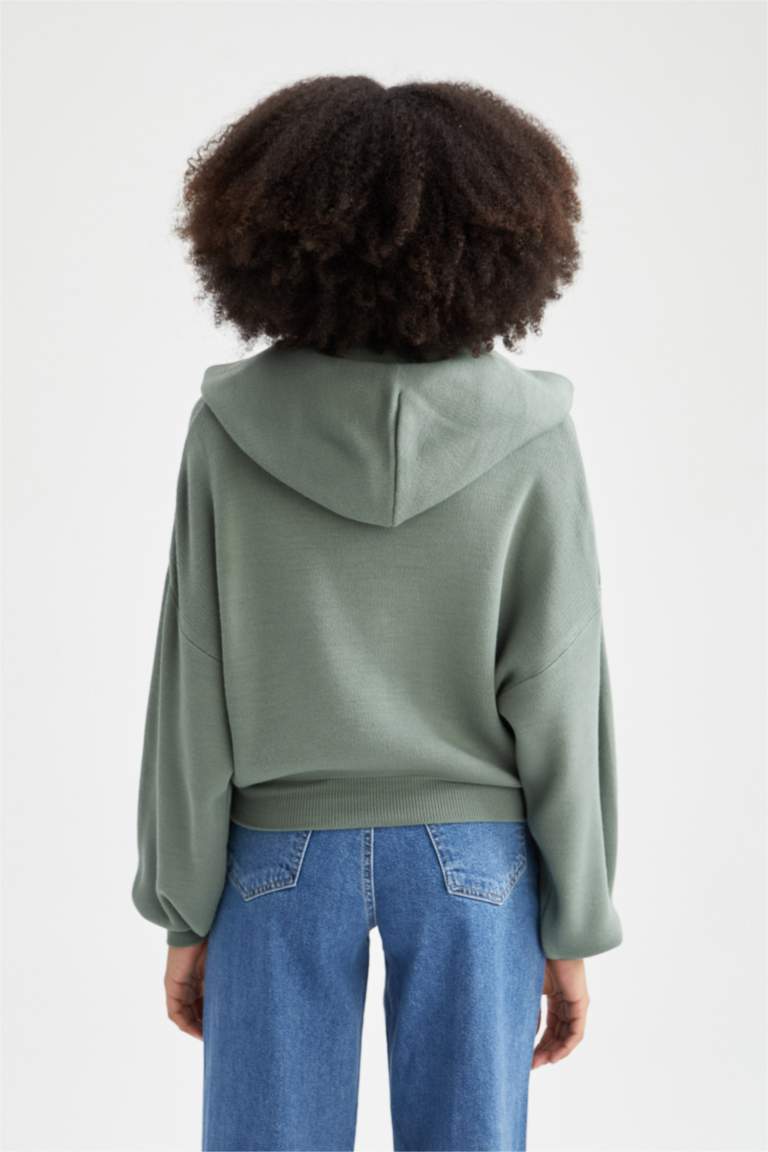 Turquoise WOMAN Oversize Fit Hooded Pullover 2486084 | DeFacto