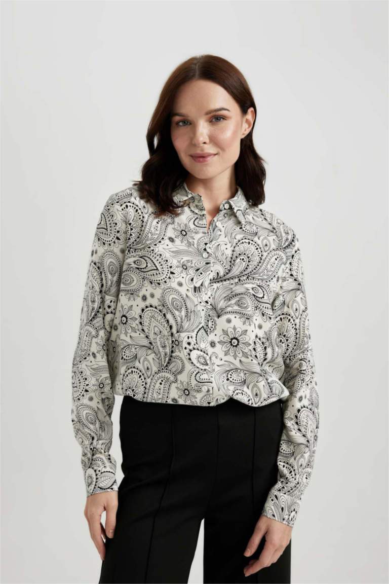 White WOMAN Loose Fit Patterned Long Sleeve Shirt Tunic 2901171 | DeFacto