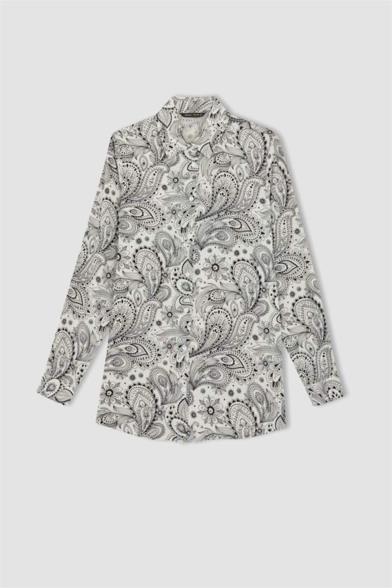 White WOMAN Loose Fit Patterned Long Sleeve Shirt Tunic 2901171 | DeFacto
