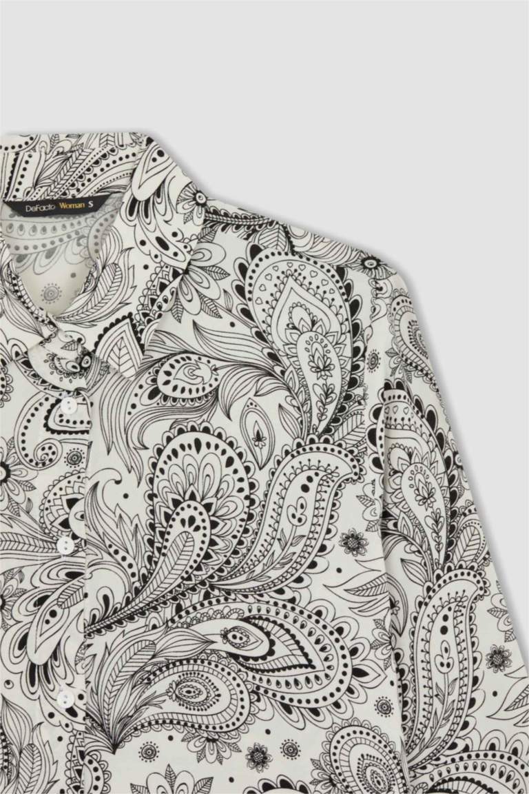 White WOMAN Loose Fit Patterned Long Sleeve Shirt Tunic 2901171 | DeFacto