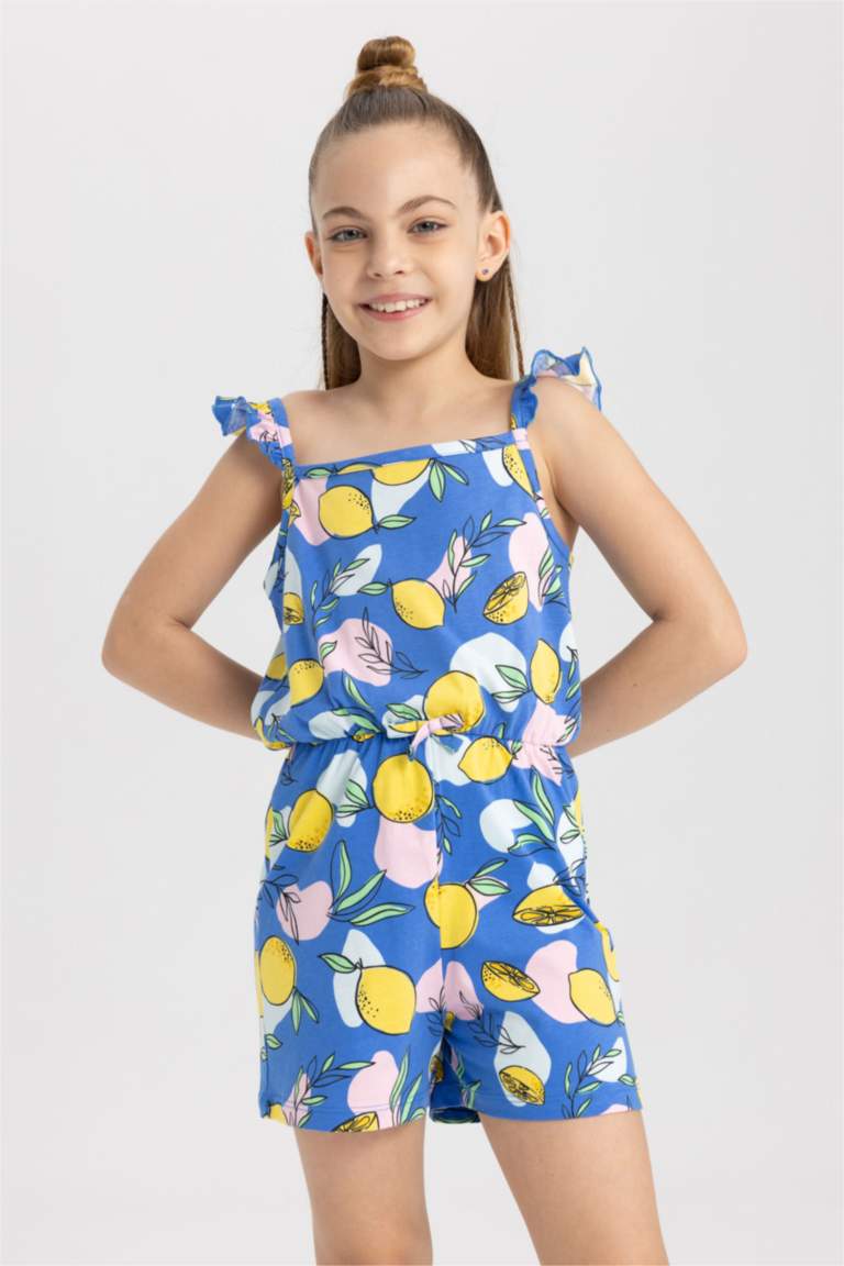 Blue GIRLS & TEENS Girl Patterned Strap Cotton Short Jumpsuit 2775962 ...