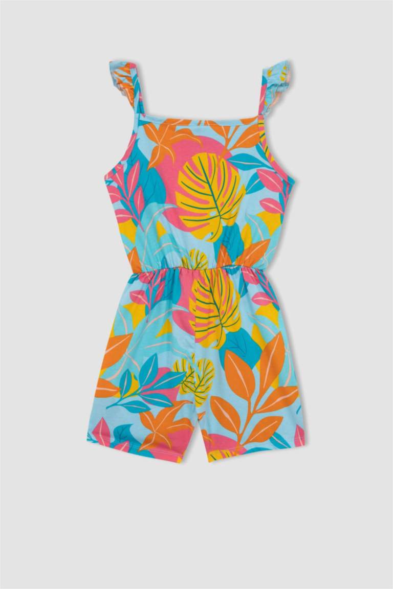 Turquoise GIRLS & TEENS Girl Patterned Strap Cotton Short Jumpsuit ...