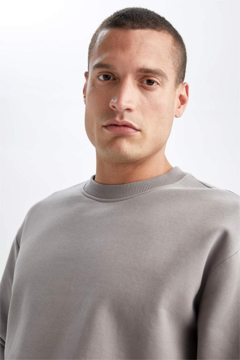 Grey MAN Oversize fit crew neck basic sweatshirt 2545127 | DeFacto