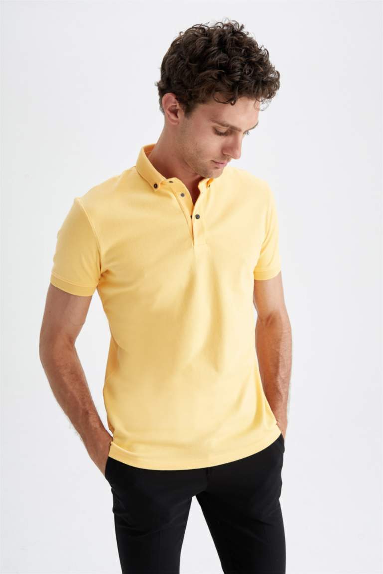 Jaune HOMME Manche Courte Col Polo T-Shirt Polo 2641211 | DeFacto