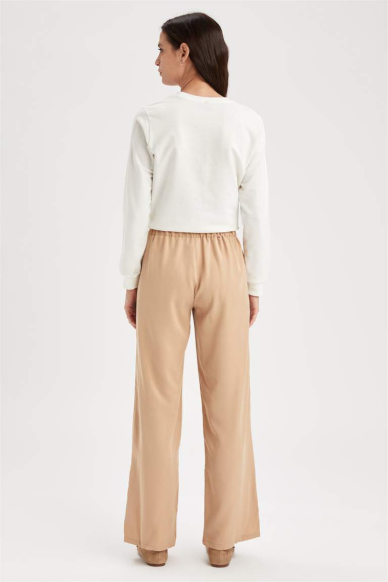Bej Kadın Esnek Belli İspanyol Paça Dokuma Pantolon 1943975 | DeFacto