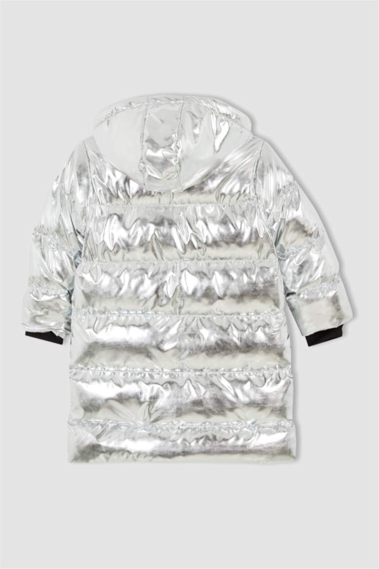 Silver GIRLS & TEENS Girl Long Sleeve Faux Fur Detailed Shiny Coat ...