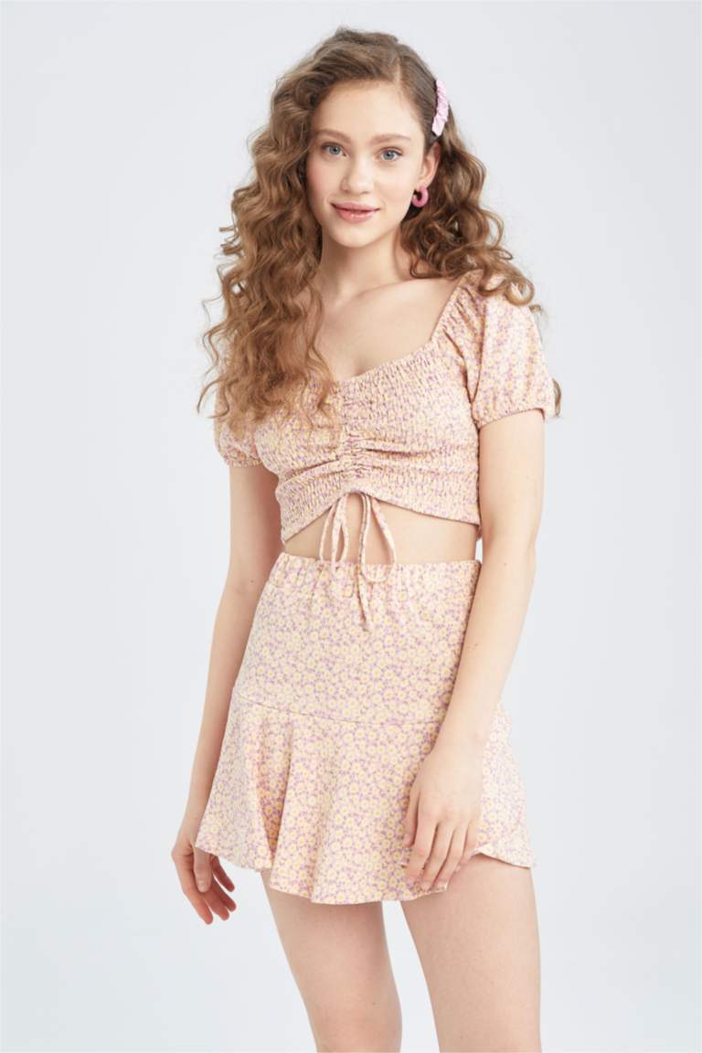 Фиолетовый Женщины Юбка-шорты с воланами с цветочным принтом, Coool ...