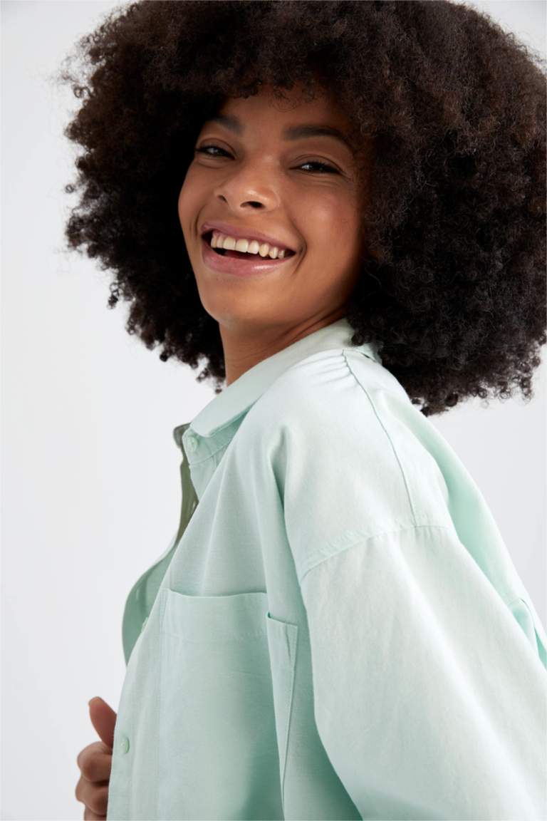 Бирюзовый Женщины Рубашка с длинным рукавом оверсайз Оксфорд для женщин ...