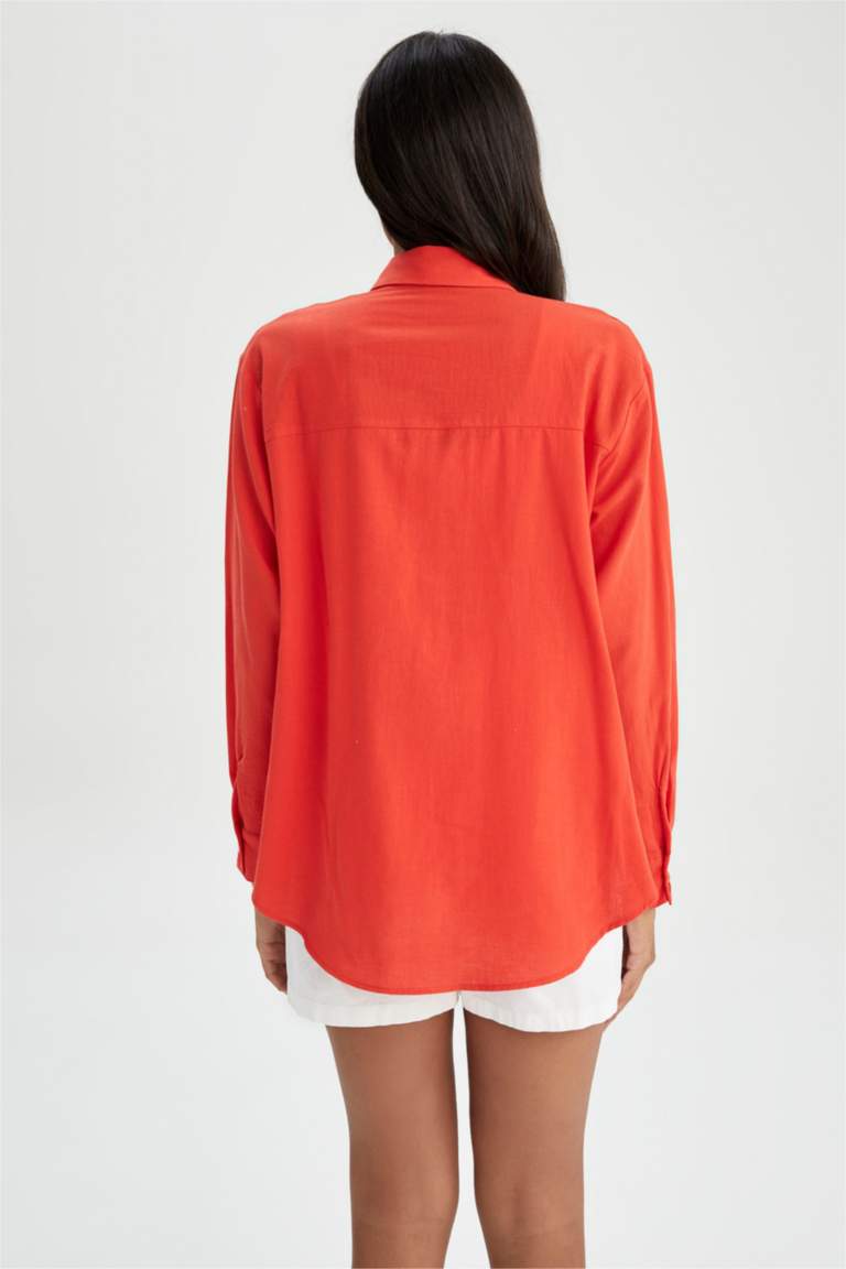 Rouge FEMME Chemises à manches longues Lin Col De Chemise 2667347 | DeFacto