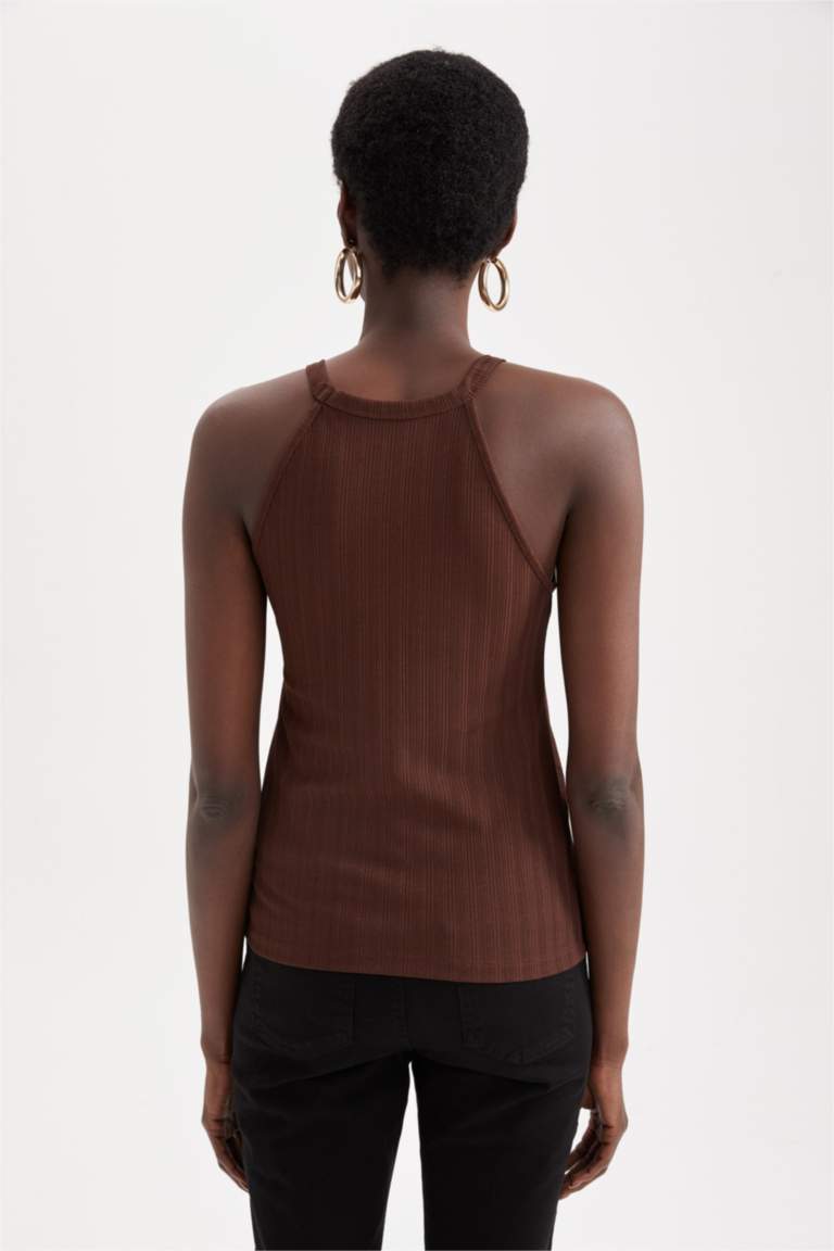 Brown Woman Slim Fit Halter Collar Ribbed Camisole Singlet 2486058 ...