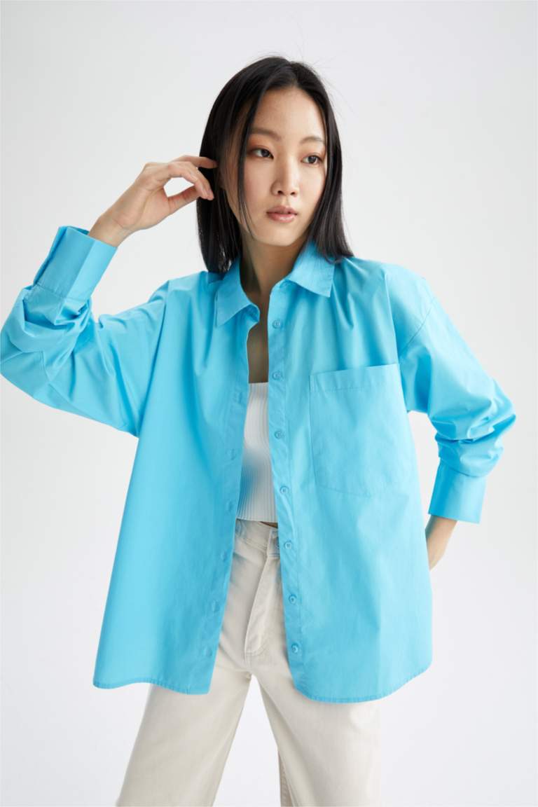 Turquoise FEMME Tunique chemise oversize en popeline de coton avec ...