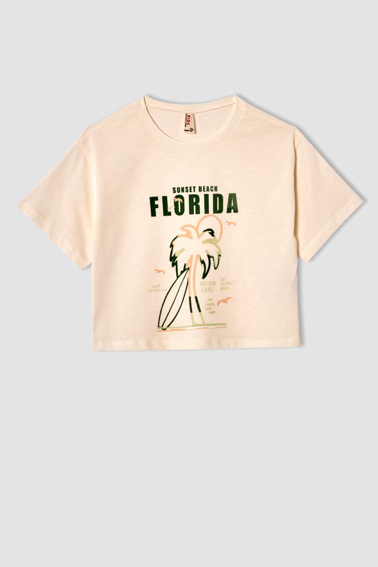 Écru Filles T Shirt Court Imprimé à Manches Courtes Pour Fille 2080510