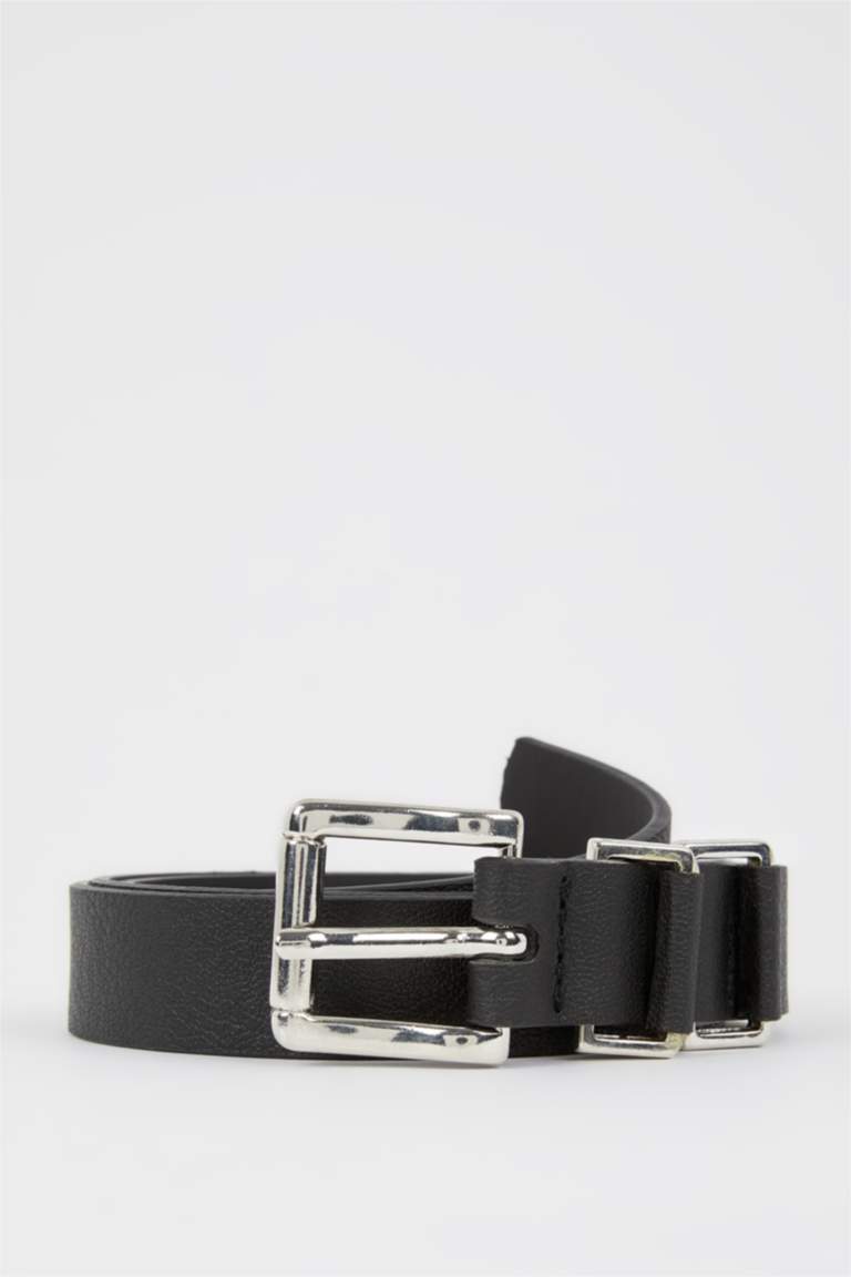 Black WOMAN Women's Rectangle Buckle Faux Leather Belt 2338806 | DeFacto