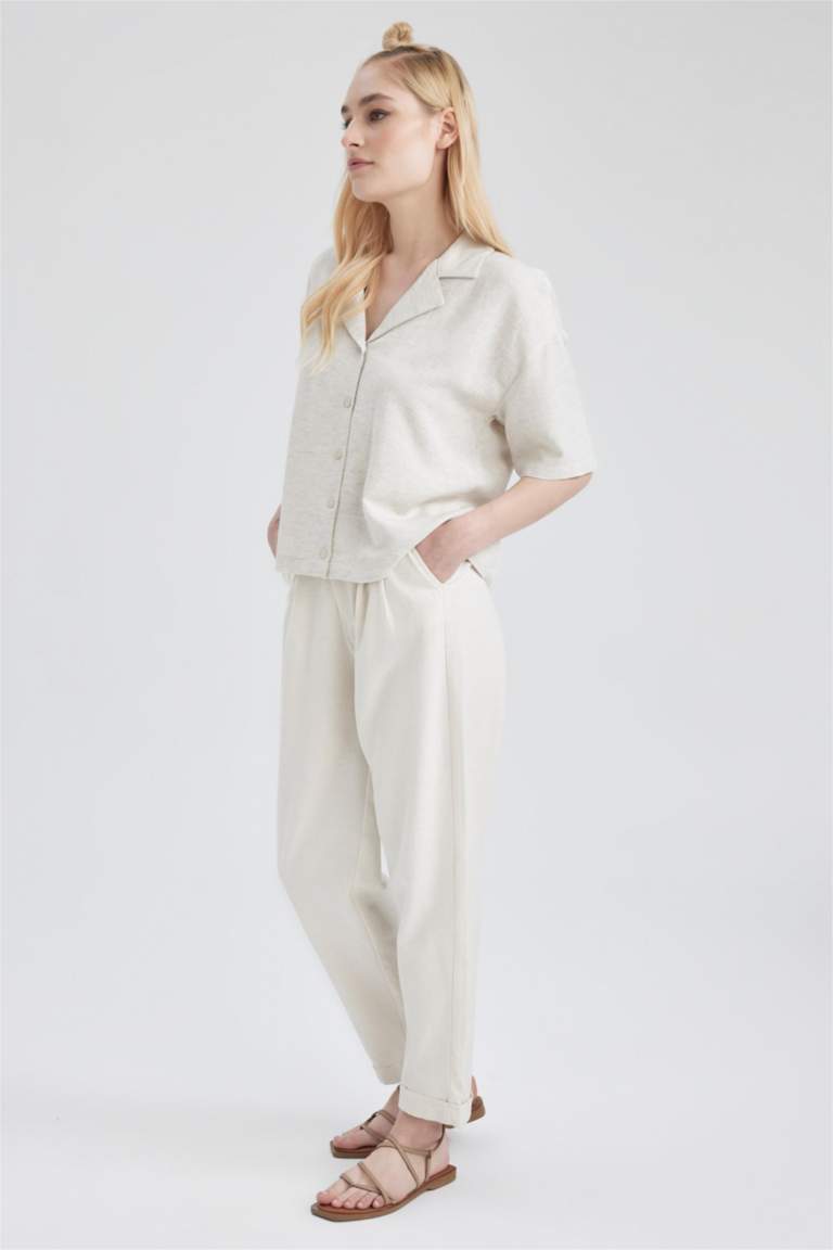 Ecru WOMAN Slouchy Fit High Waisted Ankle Chinos 2452958 | DeFacto