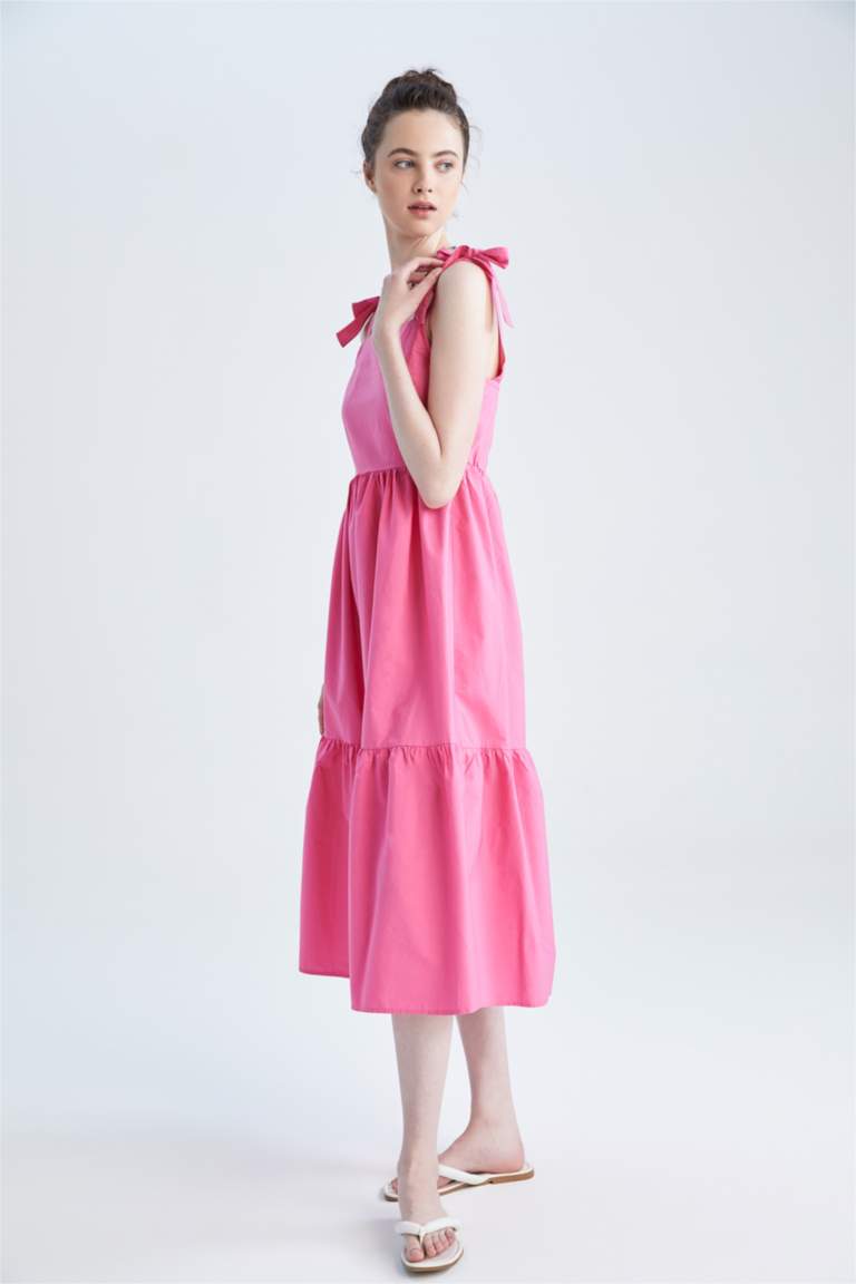 Pink WOMAN Strap Poplin Midi Cotton Dress 2428142 | DeFacto