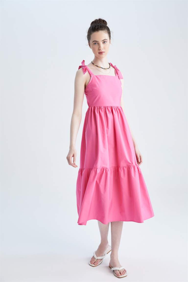 Pink WOMAN Strap Poplin Midi Cotton Dress 2428142 | DeFacto