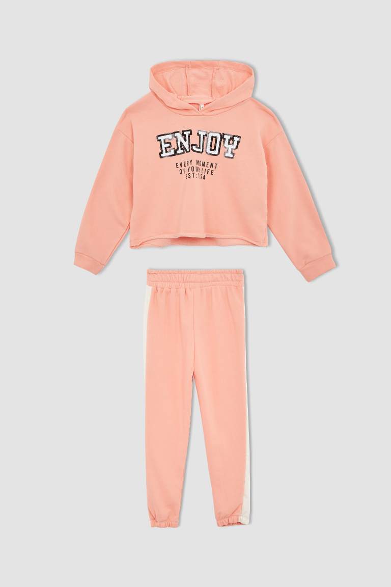 Orange Mädchen Kapuzensweatshirt Unf Jogginghose Mit Print 2396038