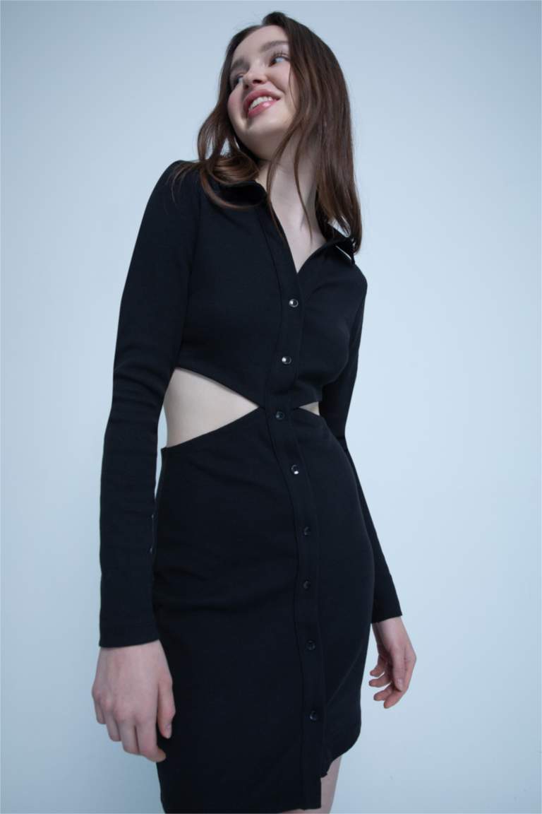 Black Woman Long Sleeve Cut Out Mini Dress 2498103 | DeFacto