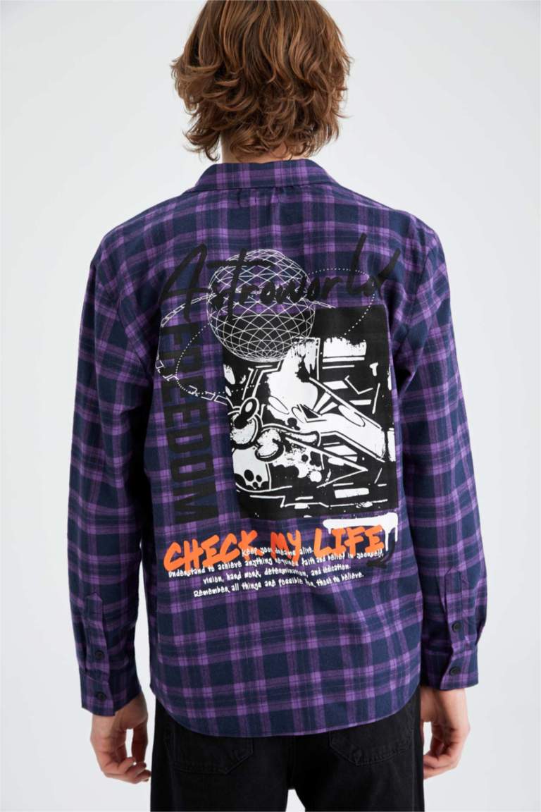 Purple MAN Long Sleeve Check Print Shirt 2418318 | DeFacto