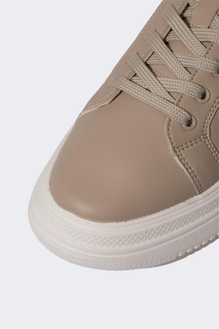 Beige MAN Man High Base Lace Up Faux Leather Sneakers 3111653 | DeFacto