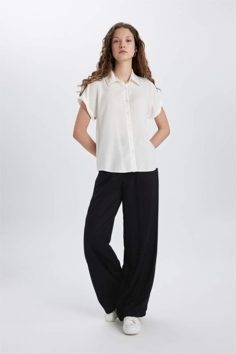 Black WOMAN Wide Leg Normal Waist Long Length Viscose Trousers 3074922 ...
