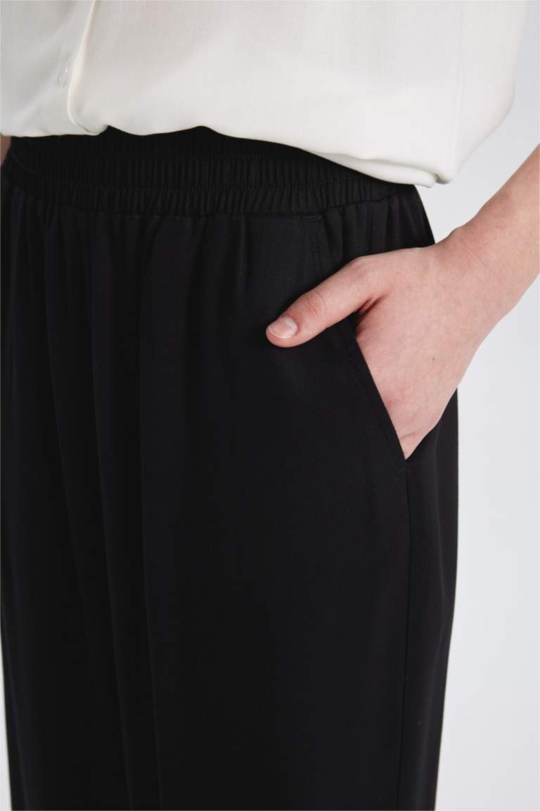 Black WOMAN Wide Leg Normal Waist Long Length Viscose Trousers 3074922 ...