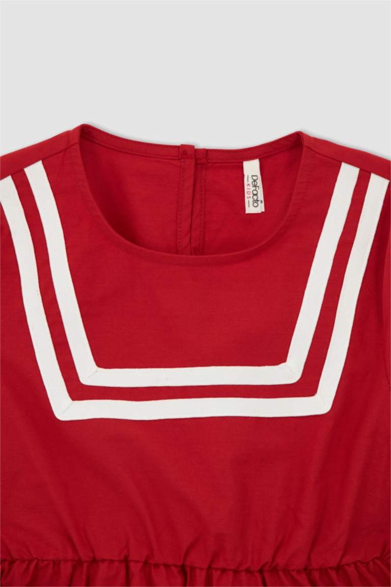 Red Girls & Teens Girl Round Neck Short Sleeve Poplin Woven Midi Dress ...