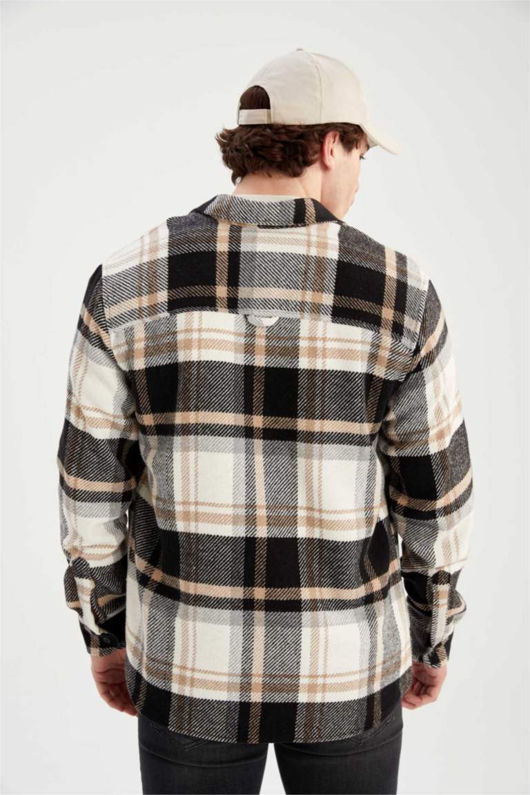Beige MAN Regular Fit Long Sleeve Check Print Shacket 2431697 | DeFacto