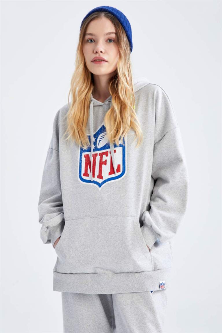 Gri Kadın Coool NFL Shield Oversize Fit Kapüşonlu Sweatshirt 2432004 ...