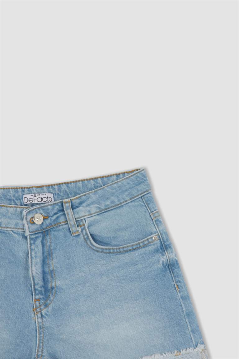 Blue Woman Denim Normal Waist Folded Leg Shorts 2439049 | DeFacto