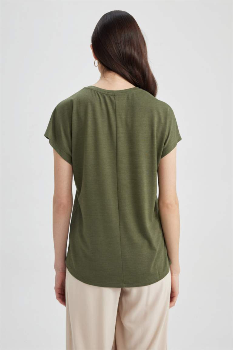 Khaki WOMAN Crew Neck Butterfly Pattern Short Sleeve T-Shirt 2651198 ...