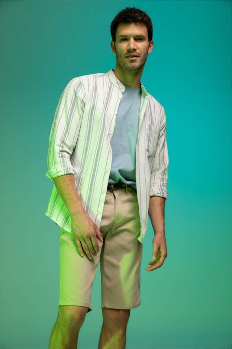 Ecru Man Modern Fit Long Sleeve One Side Pocket Striped Shirt 2464602 ...