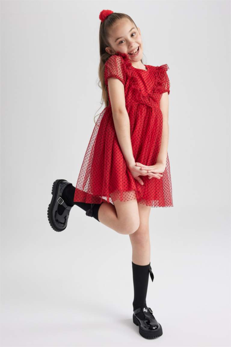 Red Girls & Teens Girl Red Short Sleeve Tulle Dress 2474075 | DeFacto