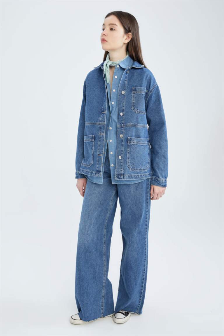 Голубой Женщины Джинсовая куртка оверсайз 2481759 | DeFacto