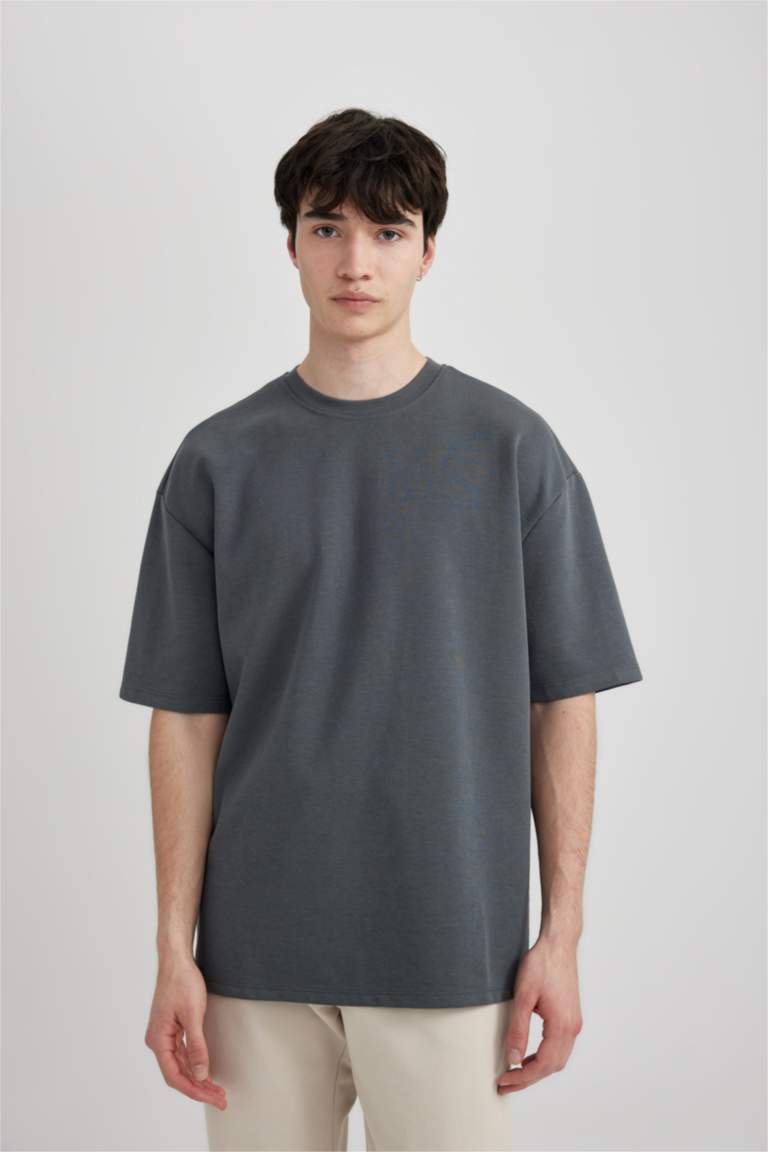 Anthracite MAN Oversize Fit Crew Neck Short Sleeve Basic Heavy Fabric T ...