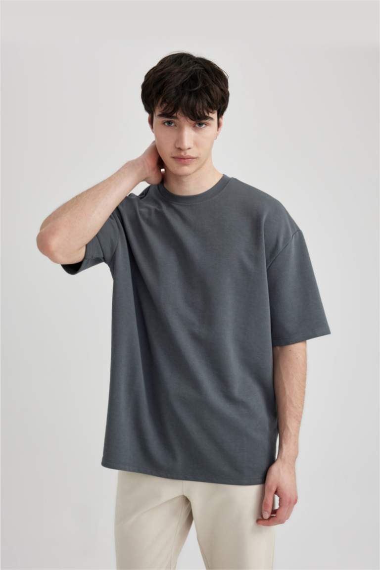 Anthracite MAN Oversize Fit Crew Neck Short Sleeve Basic Heavy Fabric T ...