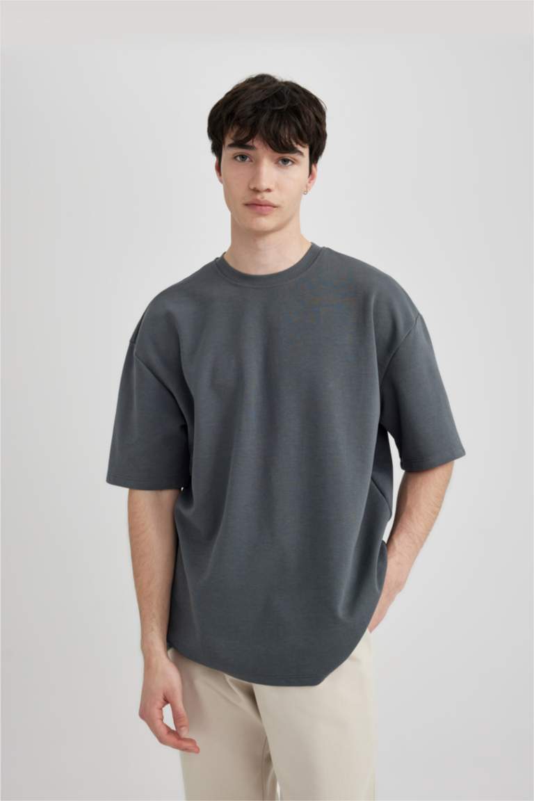 Anthracite MAN Oversize Fit Crew Neck Short Sleeve Basic Heavy Fabric T ...