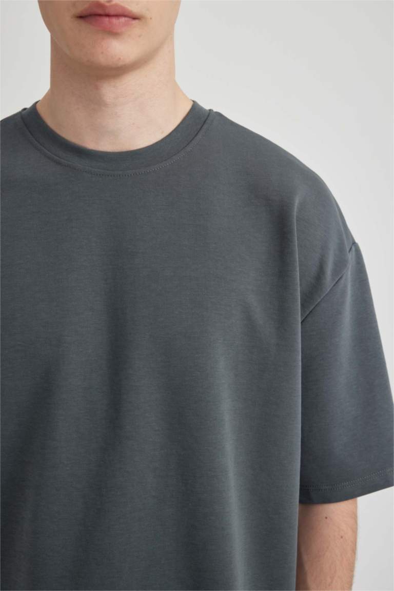 Anthracite MAN Oversize Fit Crew Neck Short Sleeve Basic Heavy Fabric T ...