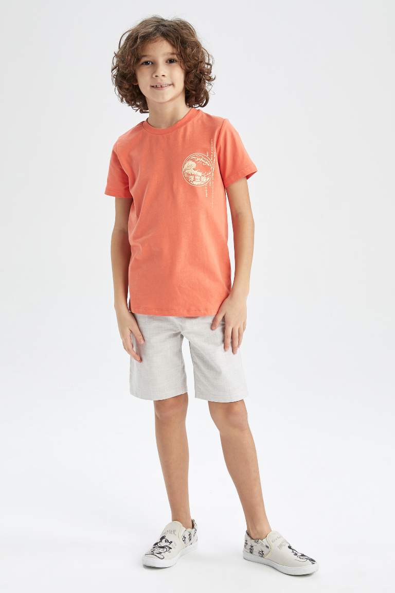Orange GarÇons T Shirt En Coton Peigné à Manches Courtes Et Col Rond