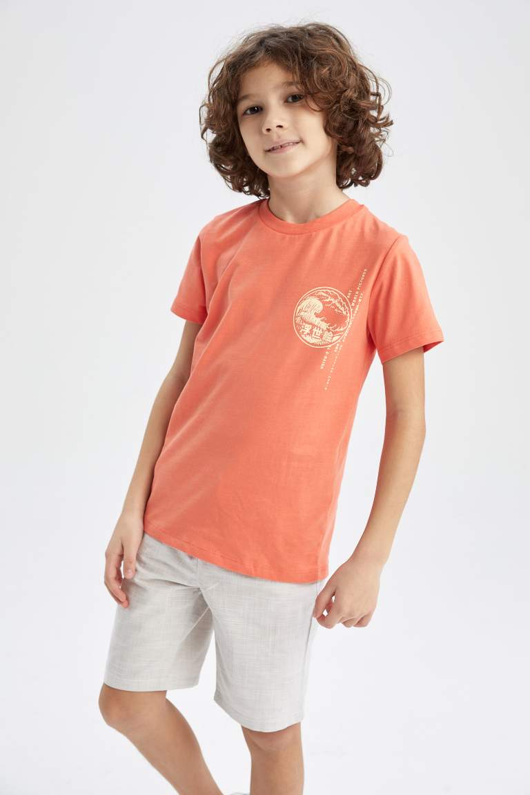 Orange GarÇons T Shirt En Coton Peigné à Manches Courtes Et Col Rond