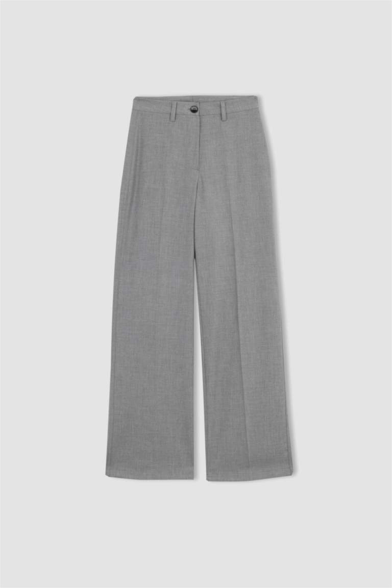 Grey WOMAN Wide Leg Normal Waist Trousers 2772144 | DeFacto