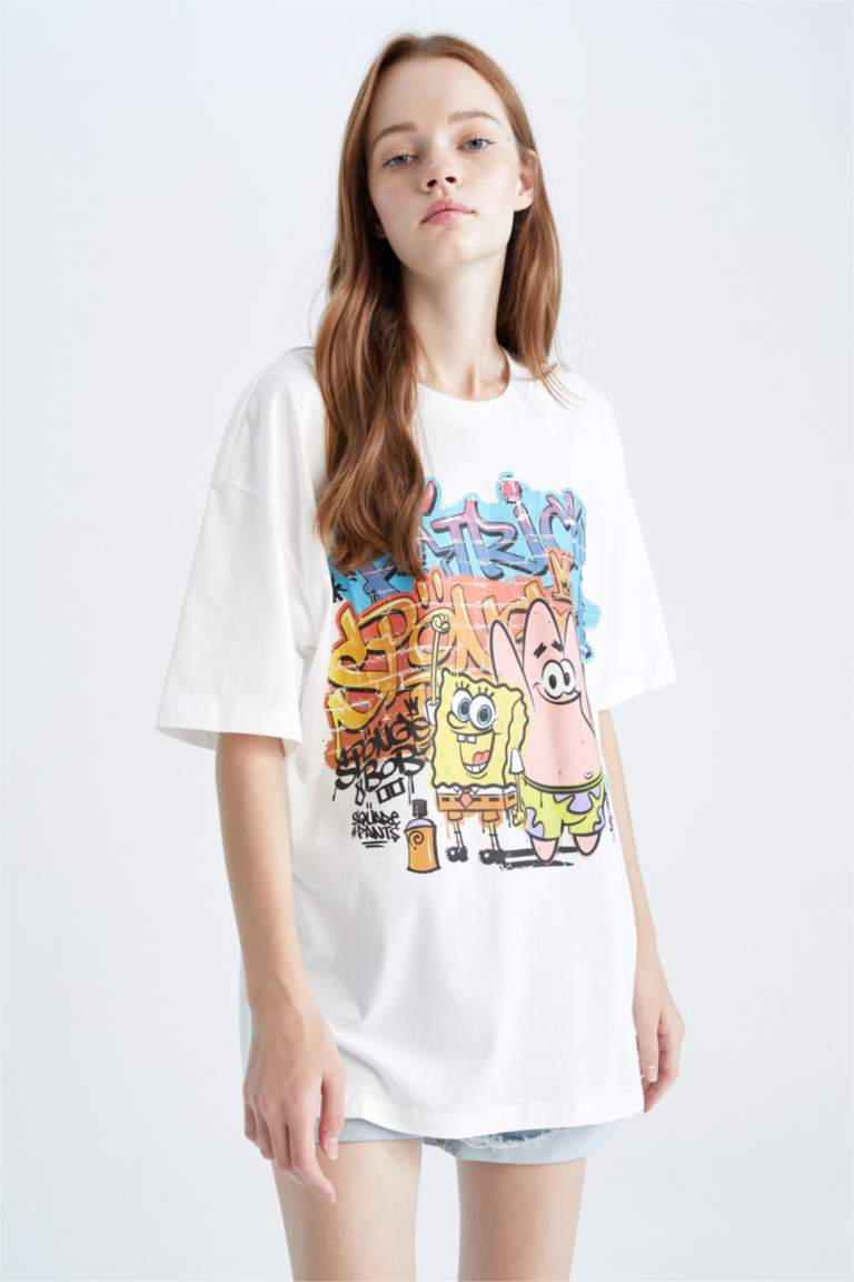 White Woman Oversized Short Sleeve Spongebob Printed T-Shirt 2460930 ...