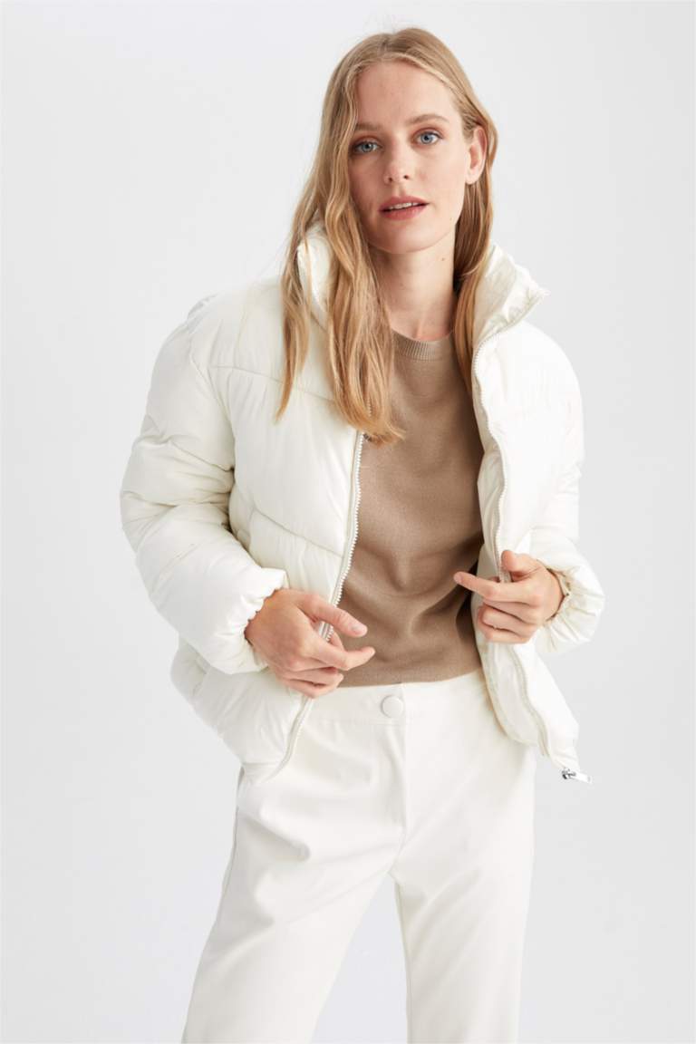 Beige Woman Relax Fit Synthetic Lining Puffer Inflatable Coat 2473761 ...