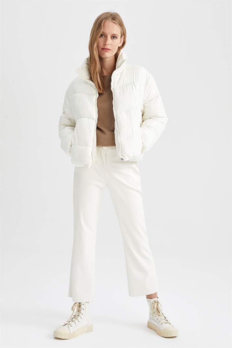 Beige Woman Relax Fit Synthetic Lining Puffer Inflatable Coat 2473761 ...