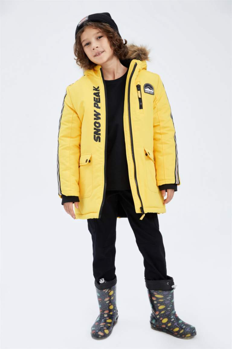 Yellow BOYS & TEENS Boy Hooded Plush Lining Jacket 2480591 | DeFacto