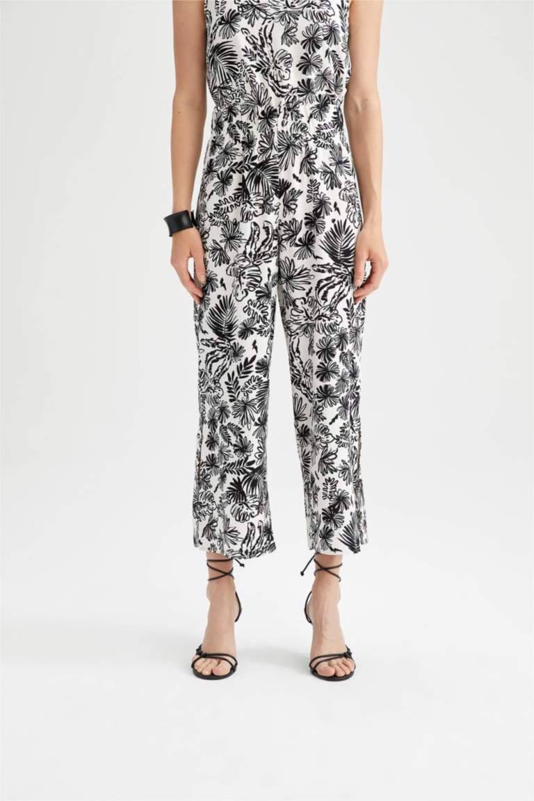 Ecru WOMAN Wide Leg High Waist Patterned Linen Blend Trousers 2525612 ...