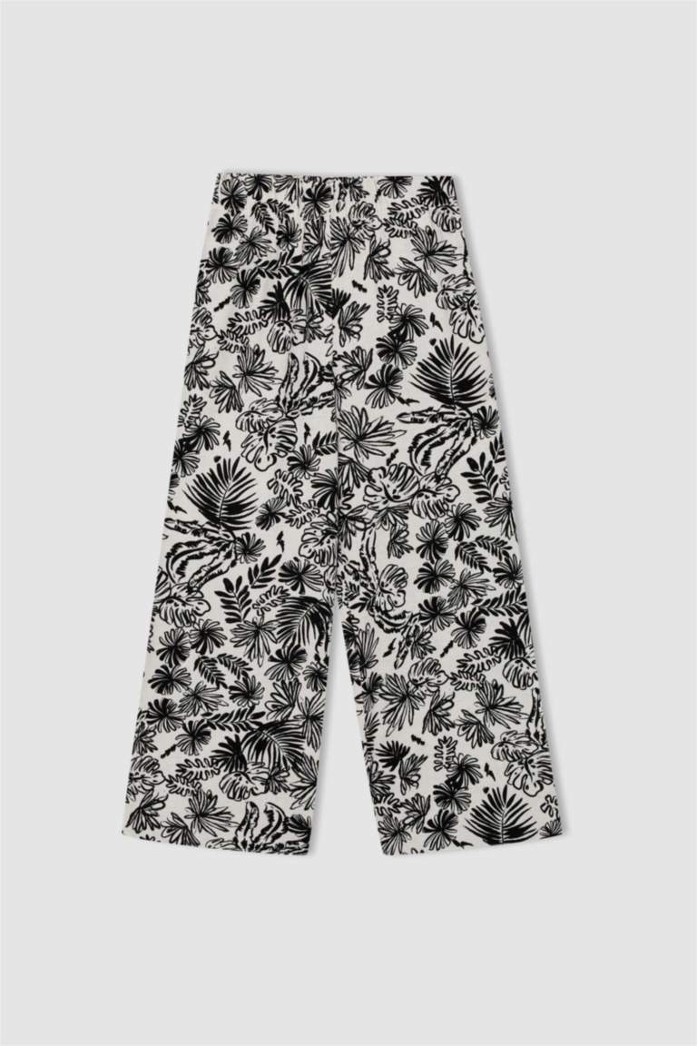 Ecru WOMAN Wide Leg High Waist Patterned Linen Blend Trousers 2525612 ...