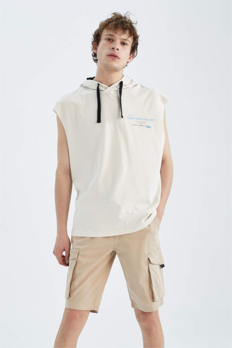 Beige MAN Oversize Fit Printed Hooded Strappy Tank Top 2520812 | DeFacto