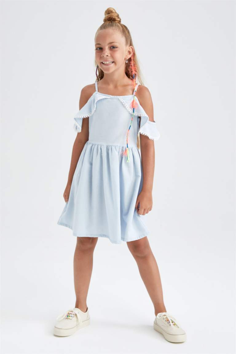 Blue GIRLS & TEENS Girl Regular Fit Strappy Frill Detail Mini Dress ...